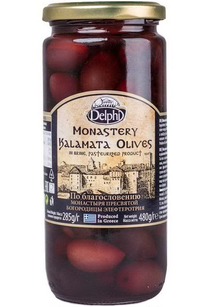 Маслины DELPHI Каламата Монастырские с косточкой в рассоле 480г