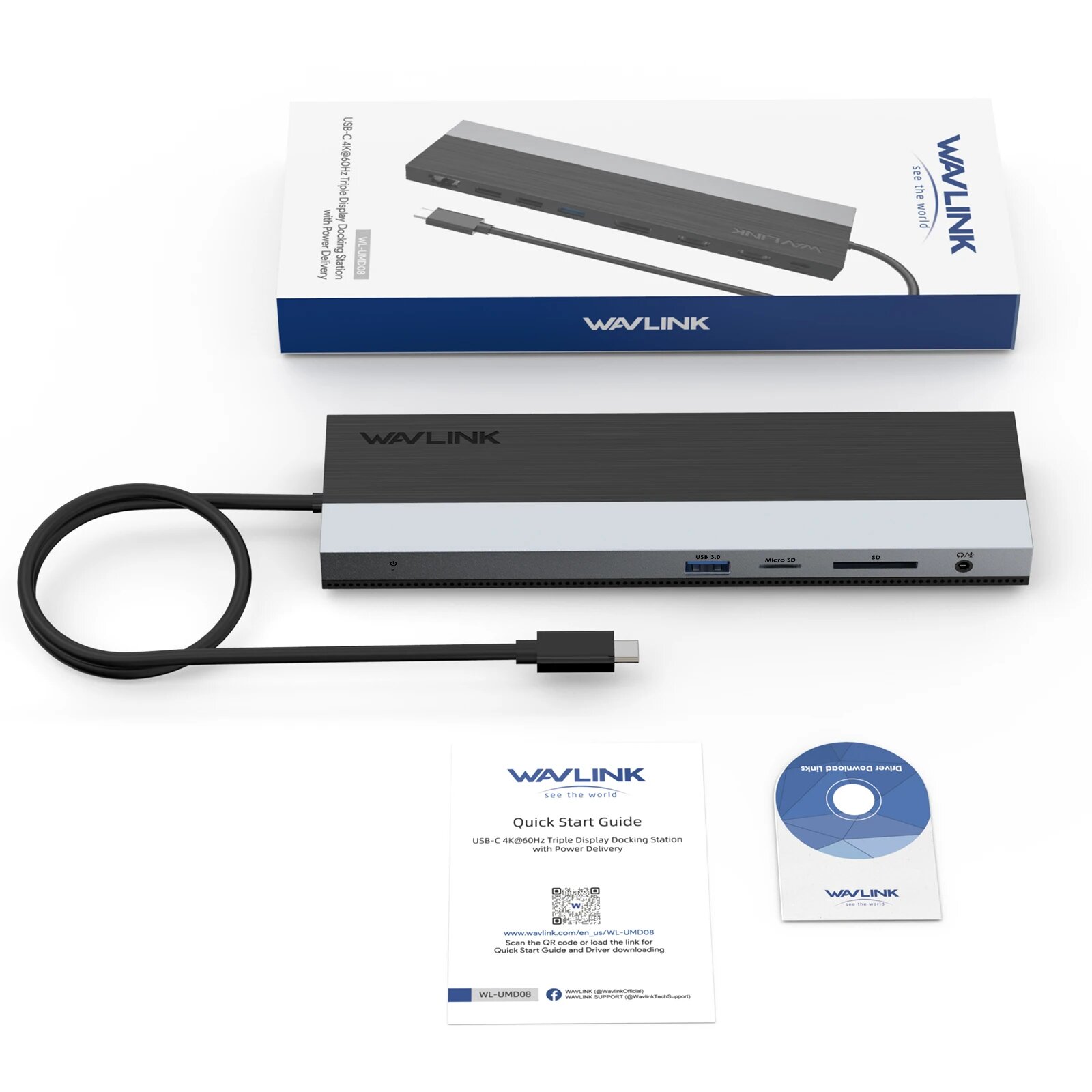 Док-станция WAVLINK 12 в 1 USB C с тройным дисплеем, поддержка зарядки 85 Вт для ПК Max 4K @ 60Hz с DisplayPort для Windows и Mac