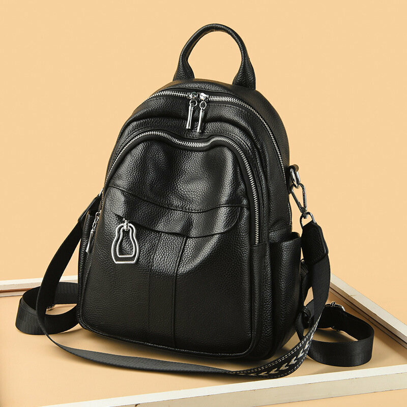 Рюкзак, женский, кожаный, 26x33x11 см, черный