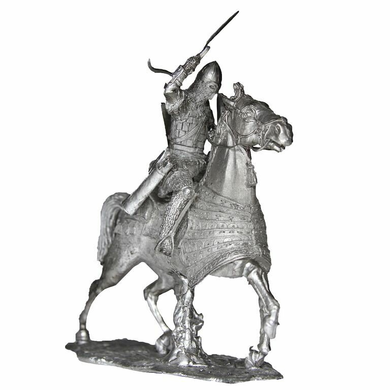 Оловянный солдатик Русский Воин XIV век на коне 54 мм масштаб (высота 10-12 см)