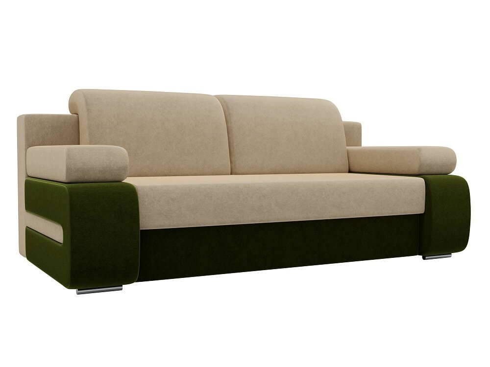 Прямой диван Денвер Евро Бежево-Зеленый Вельвет, еврокнижка, 200х107х100 см, с ящиком для белья