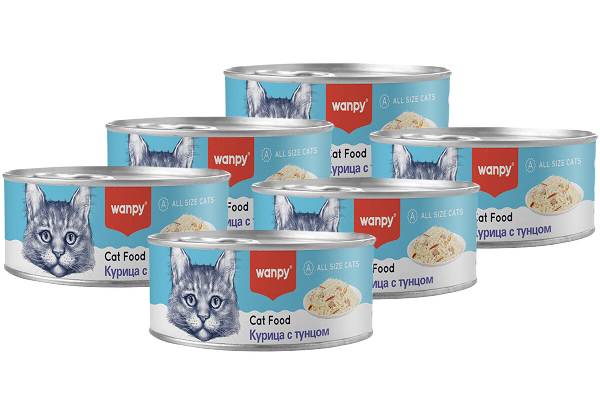 WANPY CAT для кошек с курицей и тунцом банка 95 гр 95 гр х 6 шт