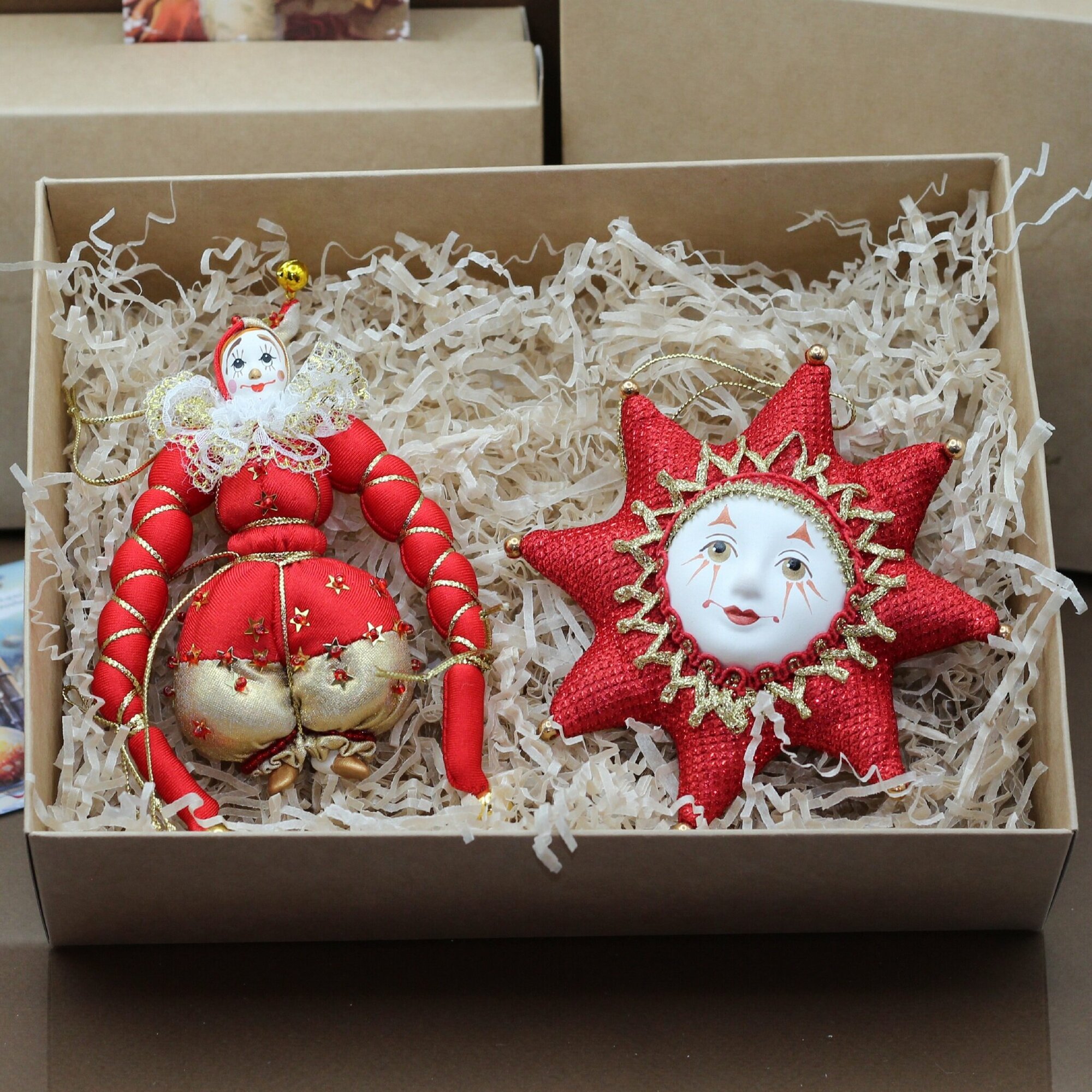 Набор интерьерных ёлочных игрушек "Малый №2", ручная работа, красный цвет