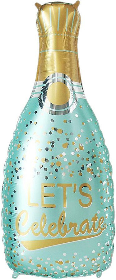 Шар (37'/94 см) Фигура, Бутылка Шампанское, Праздничное конфетти, Голубой, 1 шт.