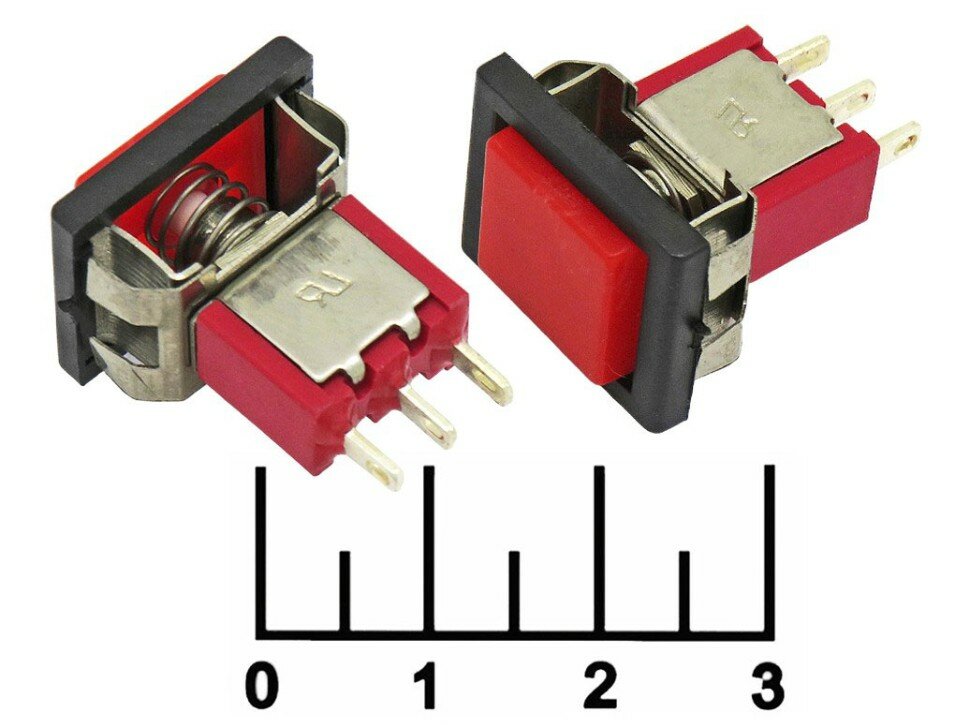 Кнопка 250/2 250V 2A красная без фиксации 3 контакта (PS8-11K1)