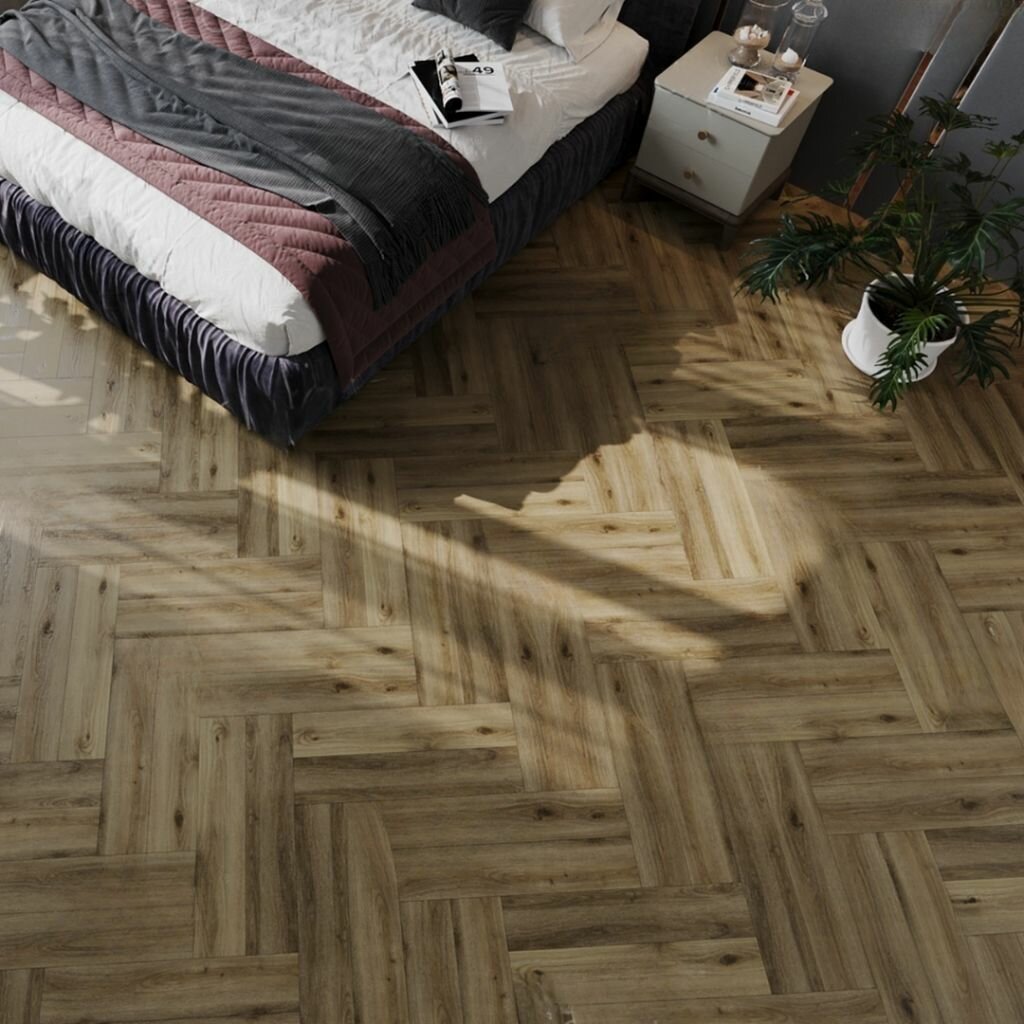 Каменно-полимерная плитка (SPC) Natisston RUBIS ёлка 5003-01 Kvitegga (600х125х3,5), 2,25 м2