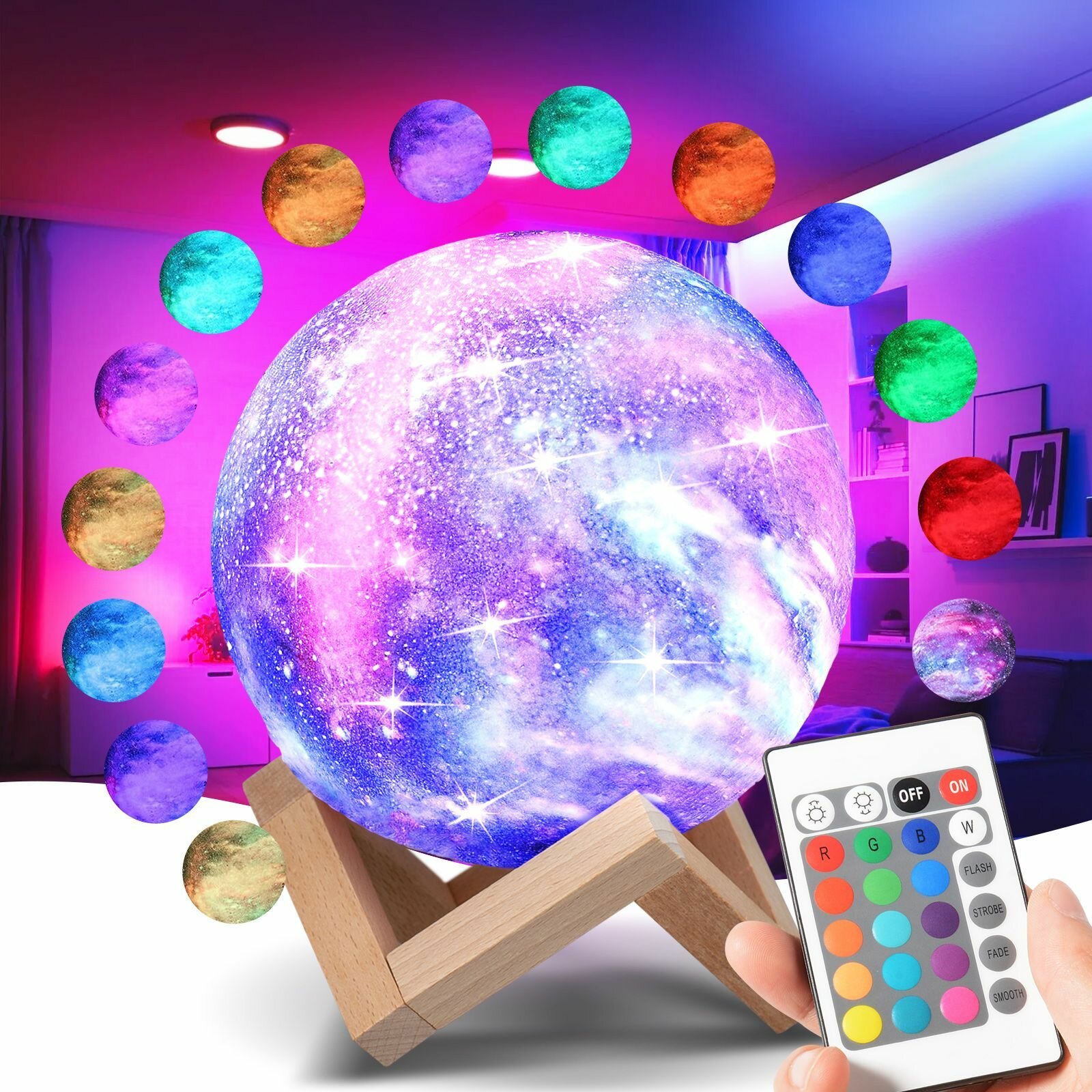 MILENI Светильник ночник Moon Lamp, Галактика, встроенный аккумулятор, пульт и сенсорное управление, фиолетовый