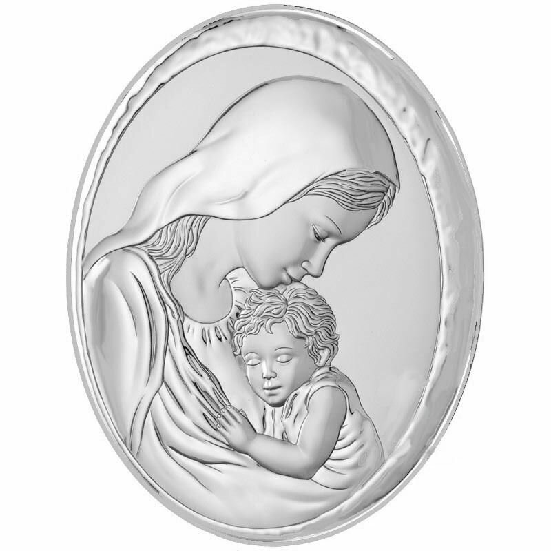 Святая Мадонна с младенцем. Серебряная миниатюра. 10 х 13 см