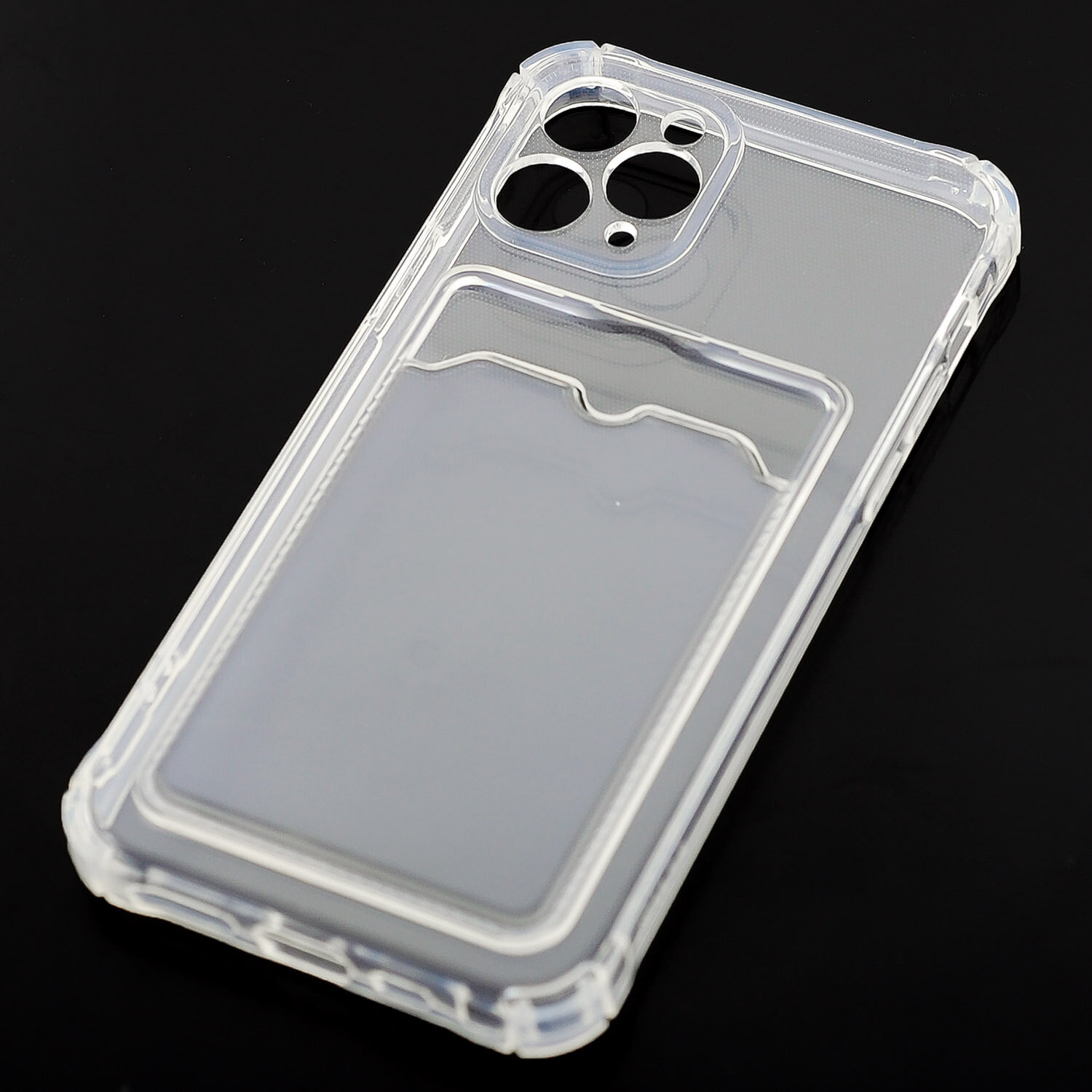 Чехол силиконовый для iPhone 11 Pro Max c карманом под карточки, прозрачный