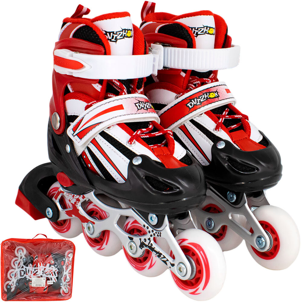 Детские ролики Dvizhok размер 30-33, раздвижные, PVC, 1 колесо со светом, красные (141V-197)