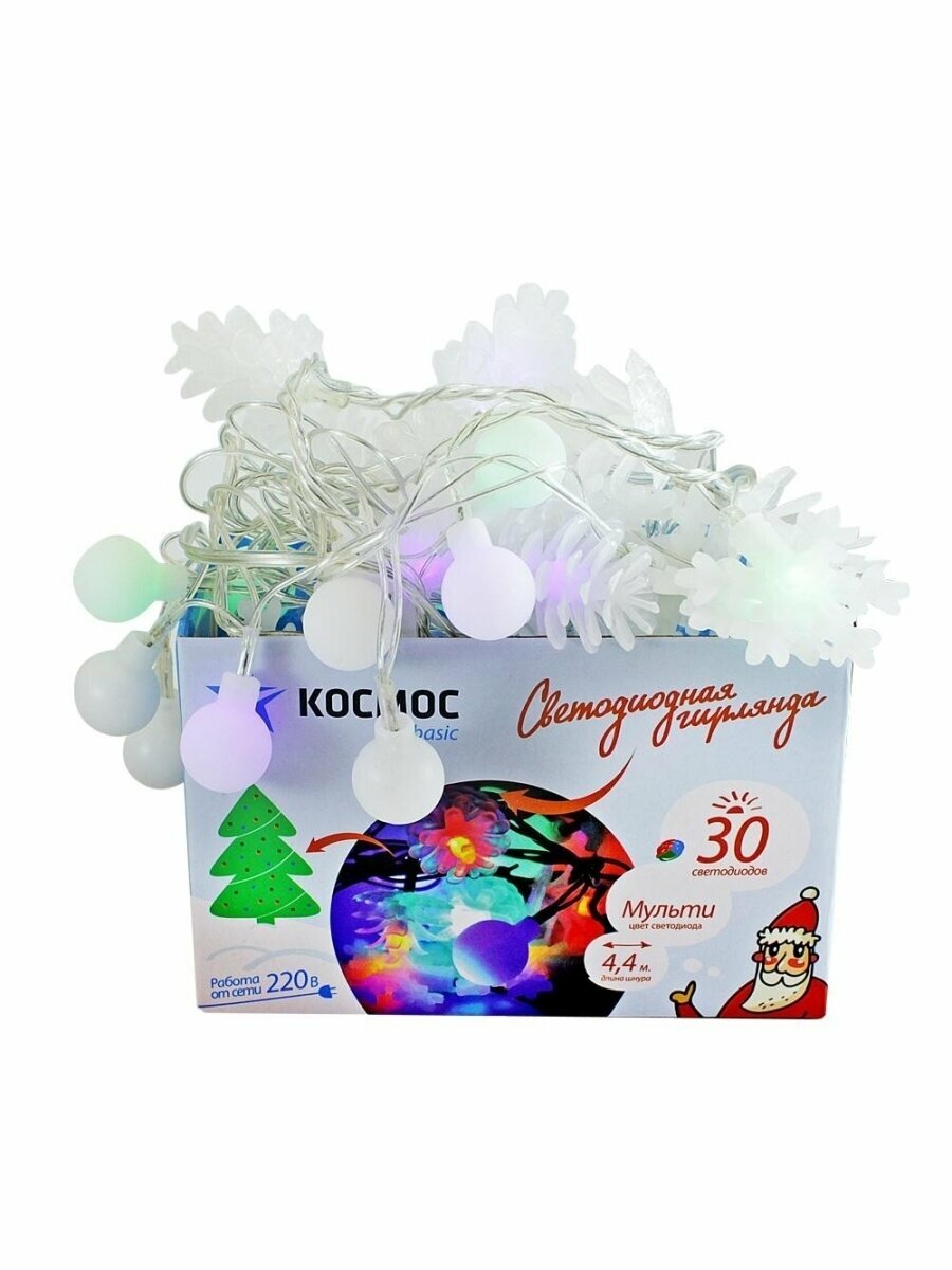 Гирлянда светодиодная, koc gir30ledmix1 rgb, 30 диодов, новогодние игрушки , мультиколор, дли