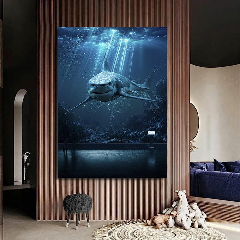 Картина на холсте море, акула в море, 50х70 см.