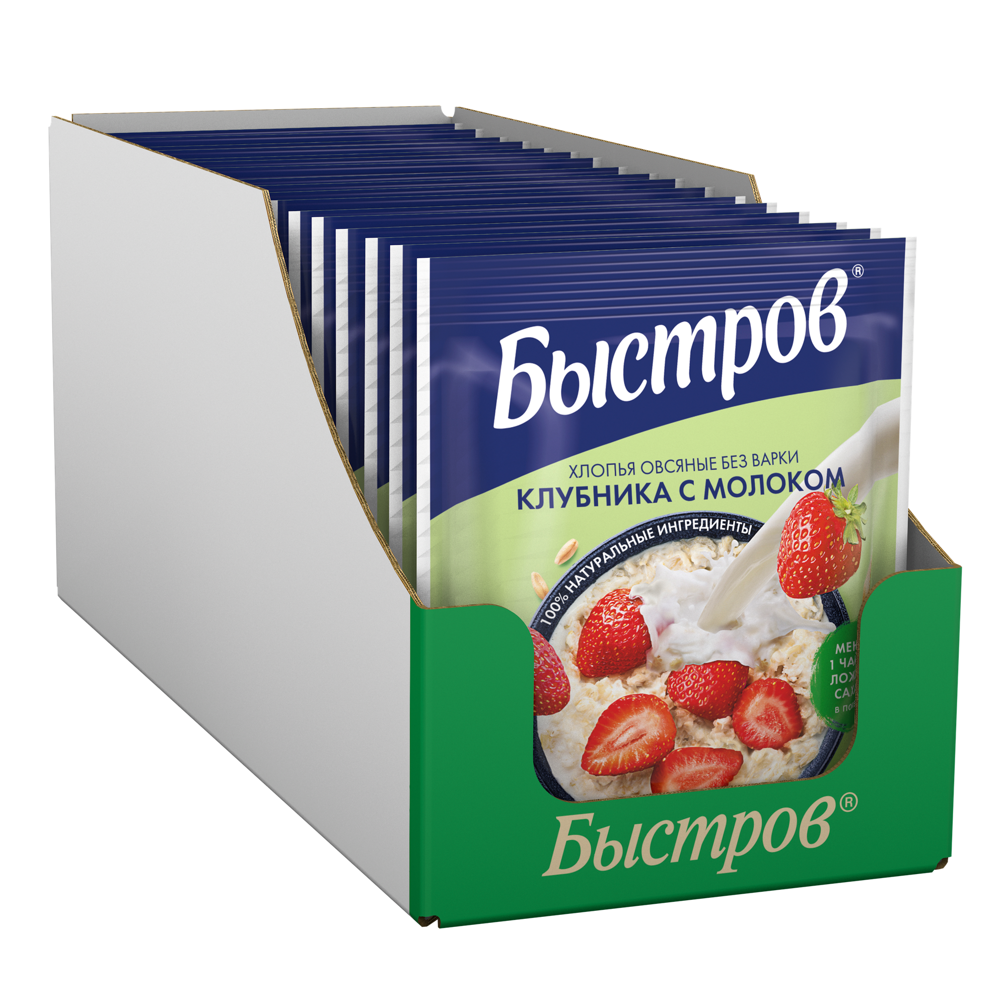 Овсяные хлопья Быстров "Клубника с молоком", без варки, 17 упаковок, 40 гр.