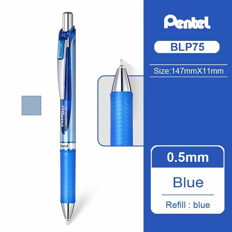 12 шт, японская нейтральная ручка для подписи Pentel ENERGEL Clena BLN75, гладкая и быстросохнущая, 0,5 мм.