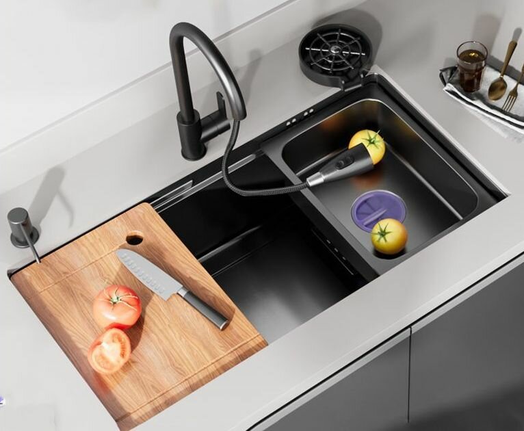 Многофункциональная раковина наномойка с дозатором мыла 65*45 см, Краны для чистой воды, Чашечная шайба