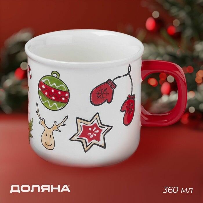 Новогодняя кружка для чая Доляна Sweet Treats, 360 мл, 12,8 9,5 9 см, керамика, цвет белый