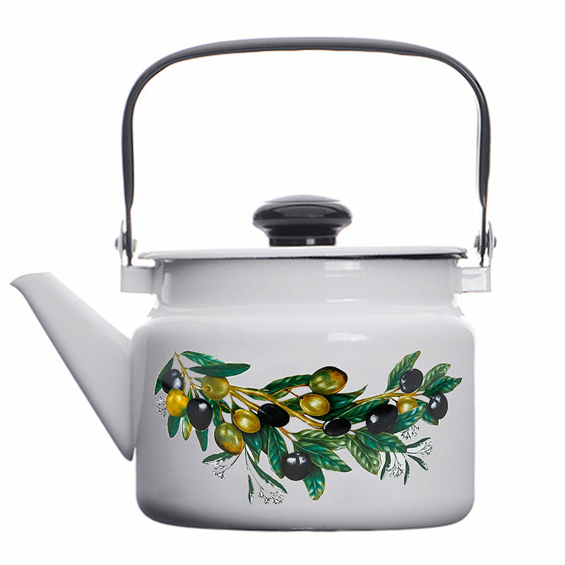 Чайник для плиты 2л С-2710П2/4Рч "Оливковая ветвь" Эмалированная сталь Лысьвенские эмали
