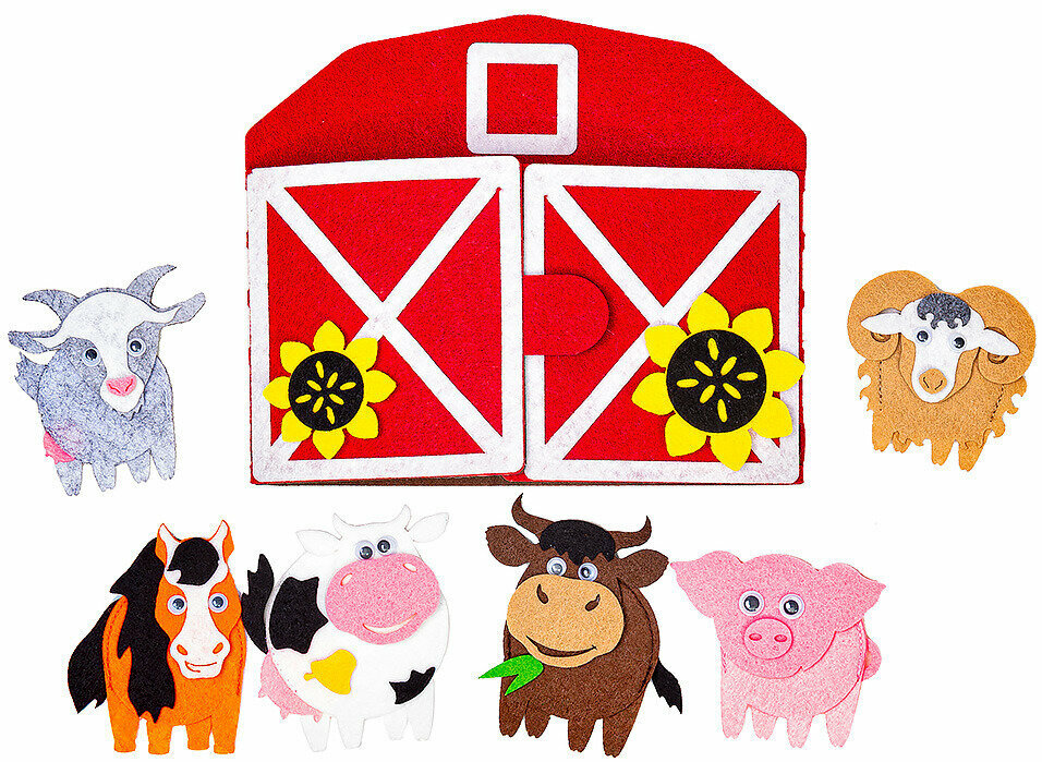 Кукольный пальчиковый театр из фетра Smile Decor "На ферме", сюжетно-ролевой набор из 6 фигурок животных и книжки-амбара