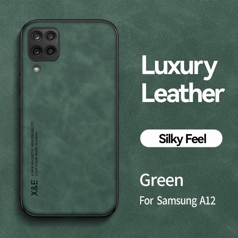 FASNYA Кожаный чехол на Samsung Galaxy A12 5G/M12/F12 (Самсунг Гелакси А12 5G/M12/F12) с защитой камеры противоударный, ля магнитного авто-держателя