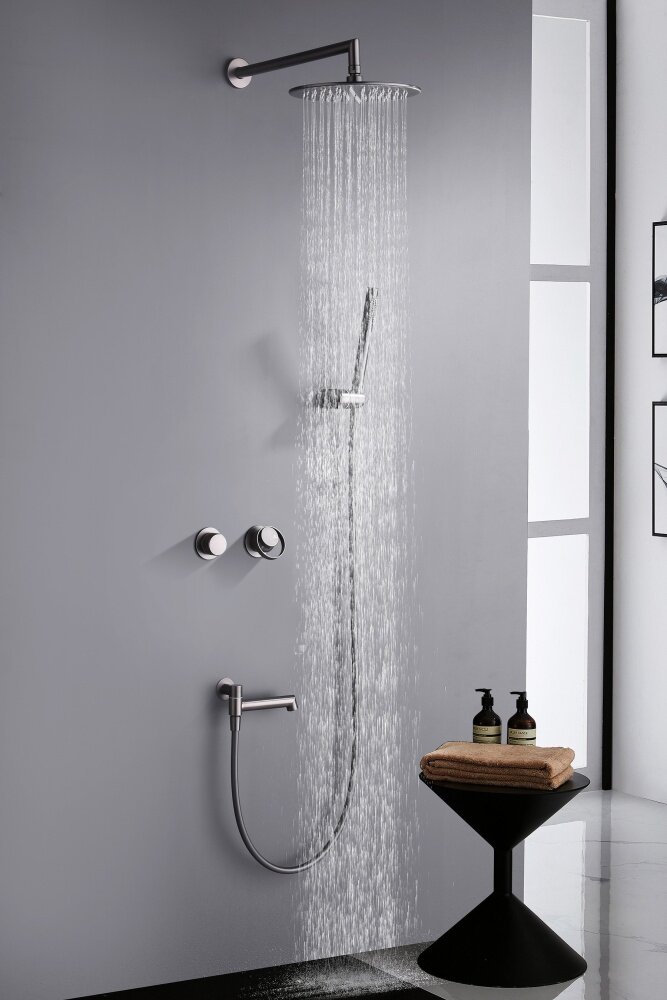 Встраиваемый душевой комплект с тропическим душем из латуни Ganzer GZ19165-Q графит