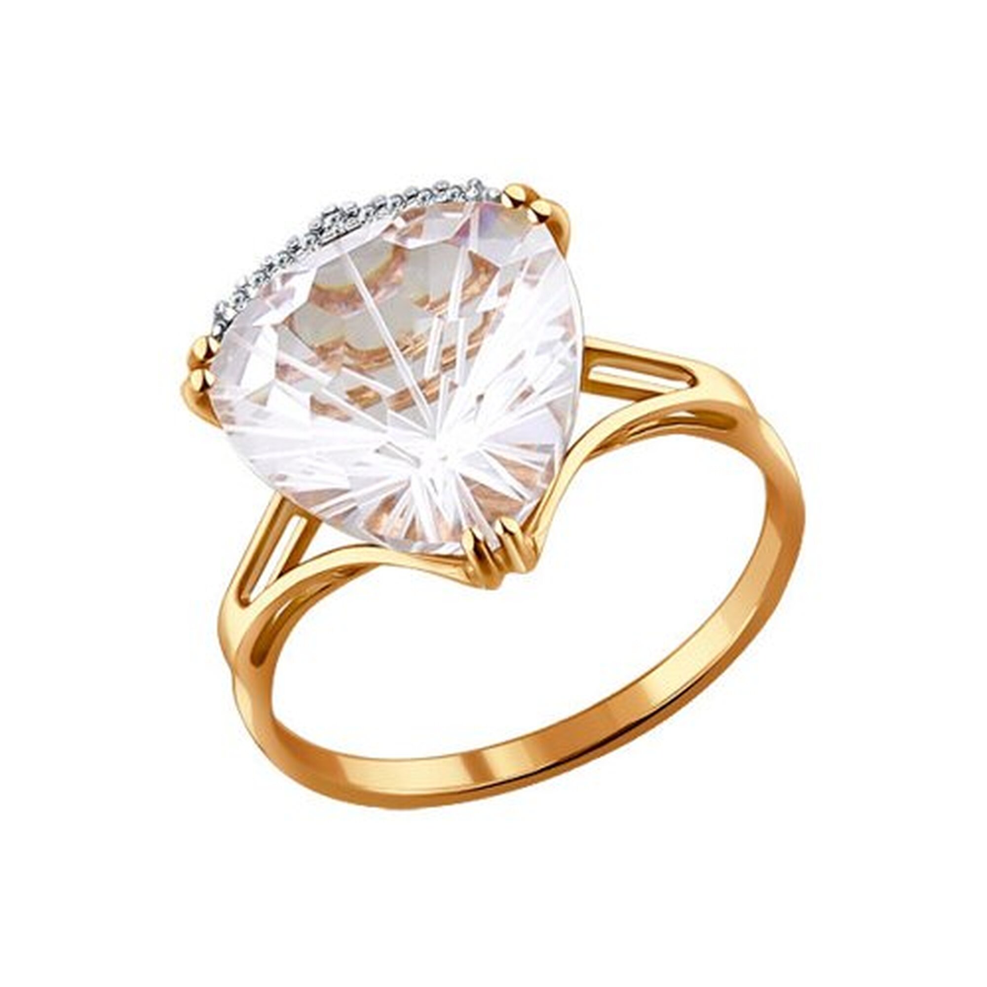 Кольцо, красное золото, 585 проба, фианит, горный хрусталь