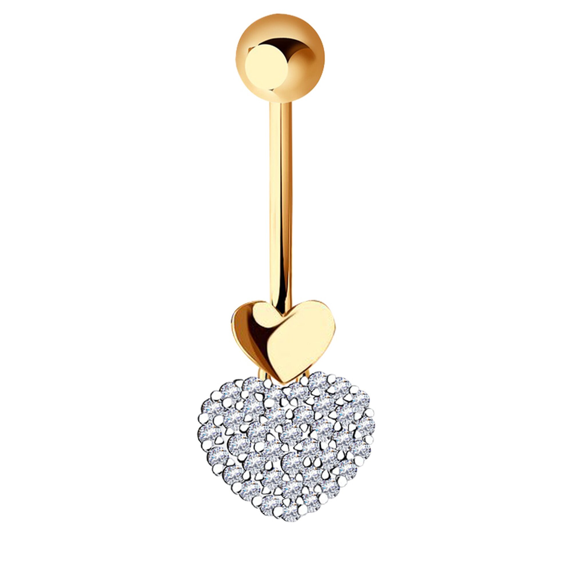 Пирсинг в пупок, красное золото, 585 проба, фианит