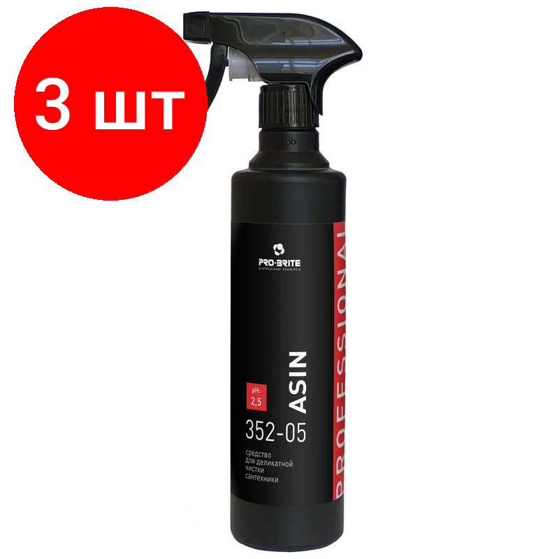 Комплект 3 штук, Профхим сантех сл/кисл д/деликат очистки акрил-мет Pro-Brite/ASIN, 0.5л_т/р