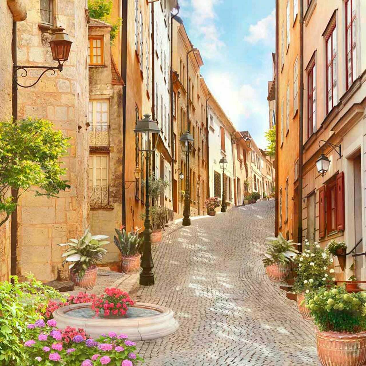 Фотообои Старинная Итальянская улочка 11-083-S-Велюр 270 x 200 см (ВхШ) Бесшовные, флизелиновые, влагостойкие обои MasterFresok