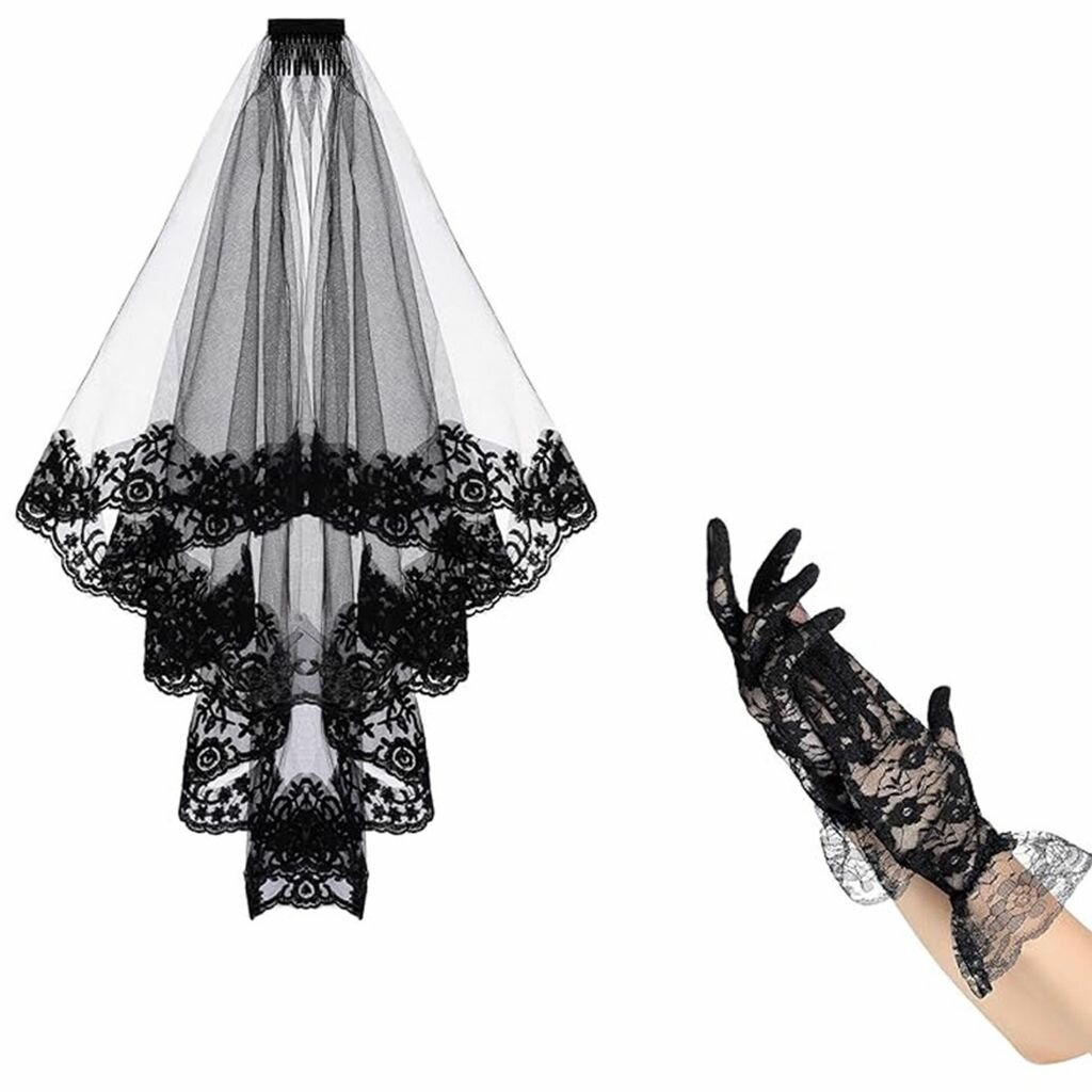(1 комплект) Черная кружевная вуаль на Хэллоуин, кружевные перчатки -Третий тип