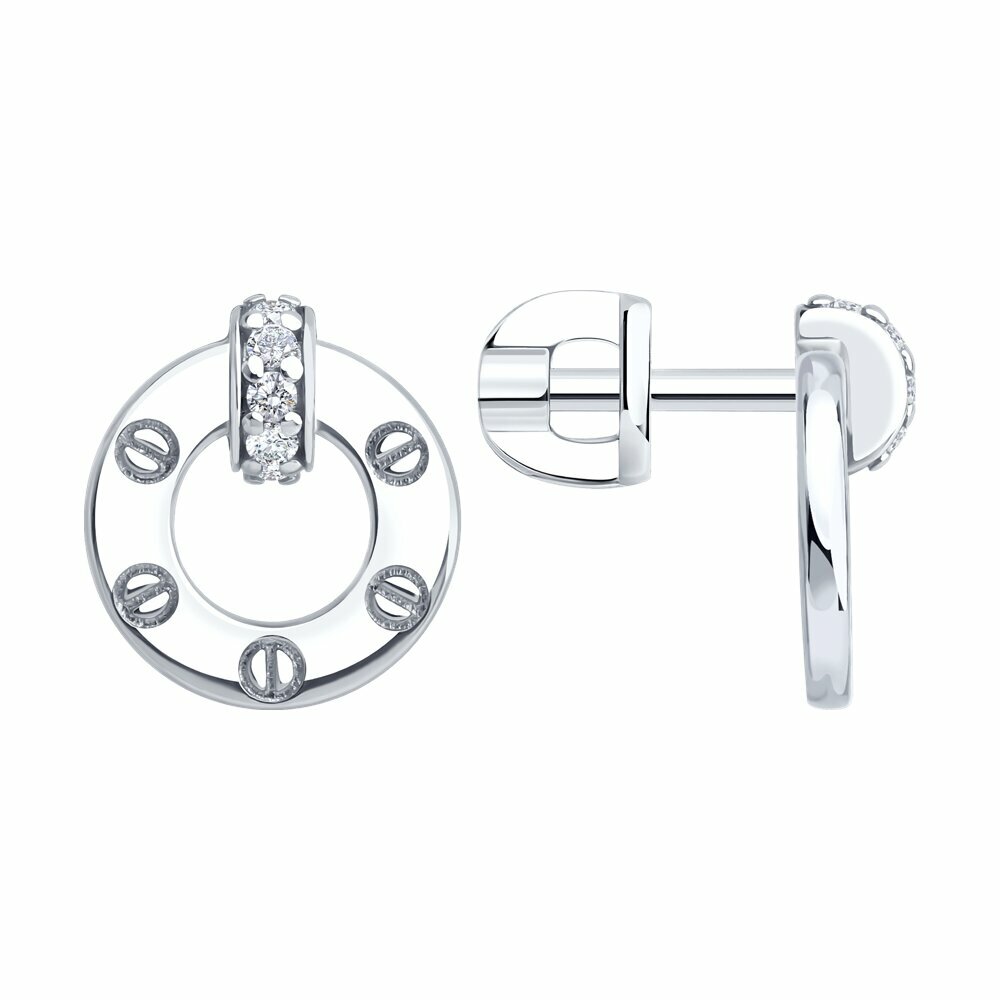 Серьги, серебро, 925 проба, родирование, фианит