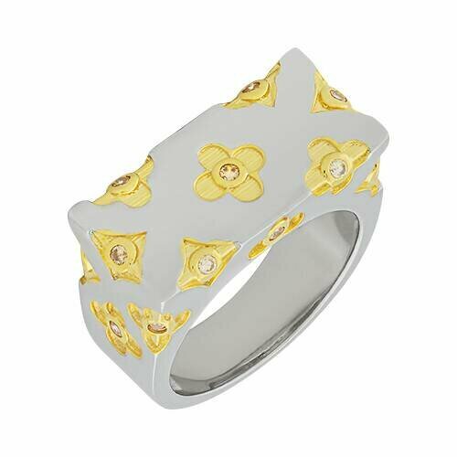 Перстень, серебро, 925 проба, родирование, золочение, циркон