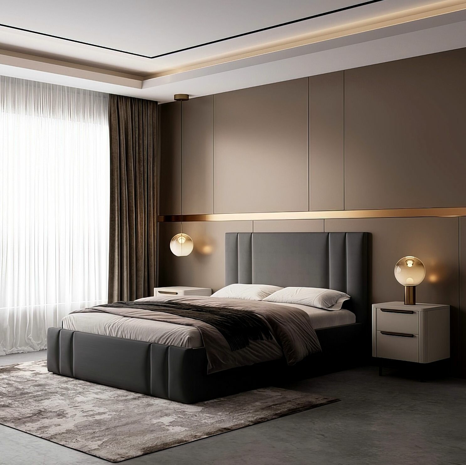 Кровать с матрасом 180х200 двуспальная с подъемным механизмом, с ящиком для белья, темно-серая