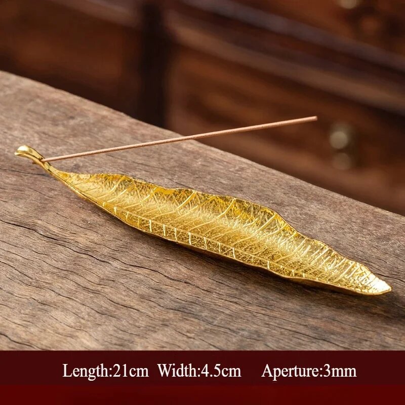 Подставка для благовоний в виде листа, 21х4.5 см, Апертура: 3 мм, Leaf Gold