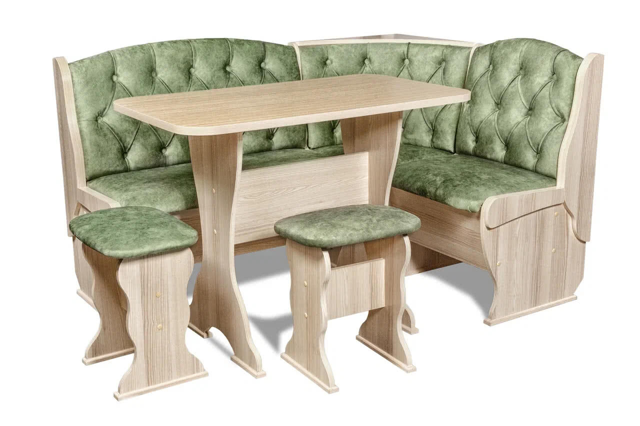 Кухонный угловой набор Орхидея Люкс, ЛДСП ясень, обивка велюр мохито