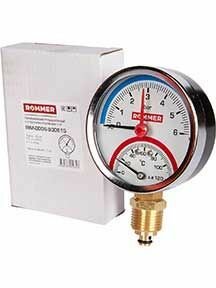 Термоманометр Rommer ф1/2" НР на 6 бар, корпус 80 мм радиальный