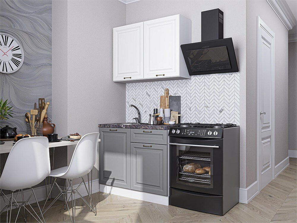 VVT Кухонный гарнитур модульный Ницца-05, каркас ЛДСП Белый, фасад МДФ Белый/Графит, 2140*1000*600