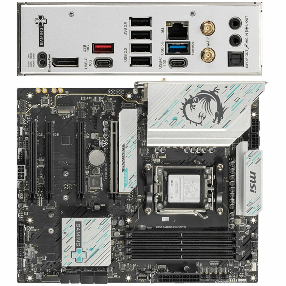 Материнская плата MSI B850 Gaming Plus WiFi Socket-AM5 AMD B850 4xDDR5, 4xSATA3, RAID, 3xM.2, 4xPCI-E16x, 2xUSB3.2, 2xUSB3.2 Type C, DP, WiFi, 5Glan, ATX Ret