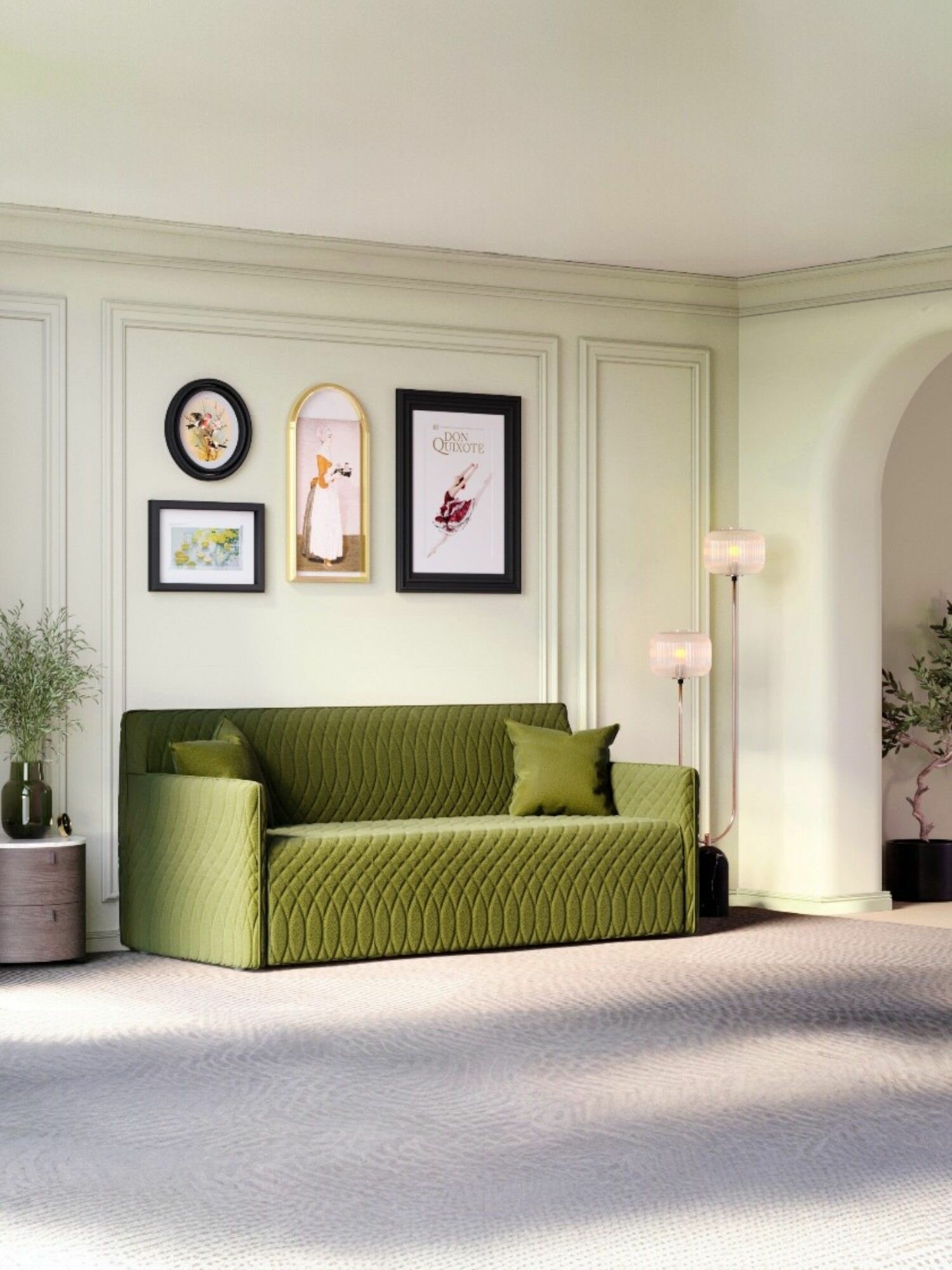 Прямой диван Manons Maison Easy, Велюр Оливковый, 210х98х85 см