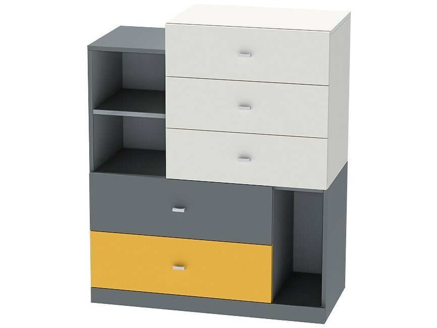 К-1 Комод в современном стиле, 5 ящиков, (Графит/Миндаль/Солнечный)