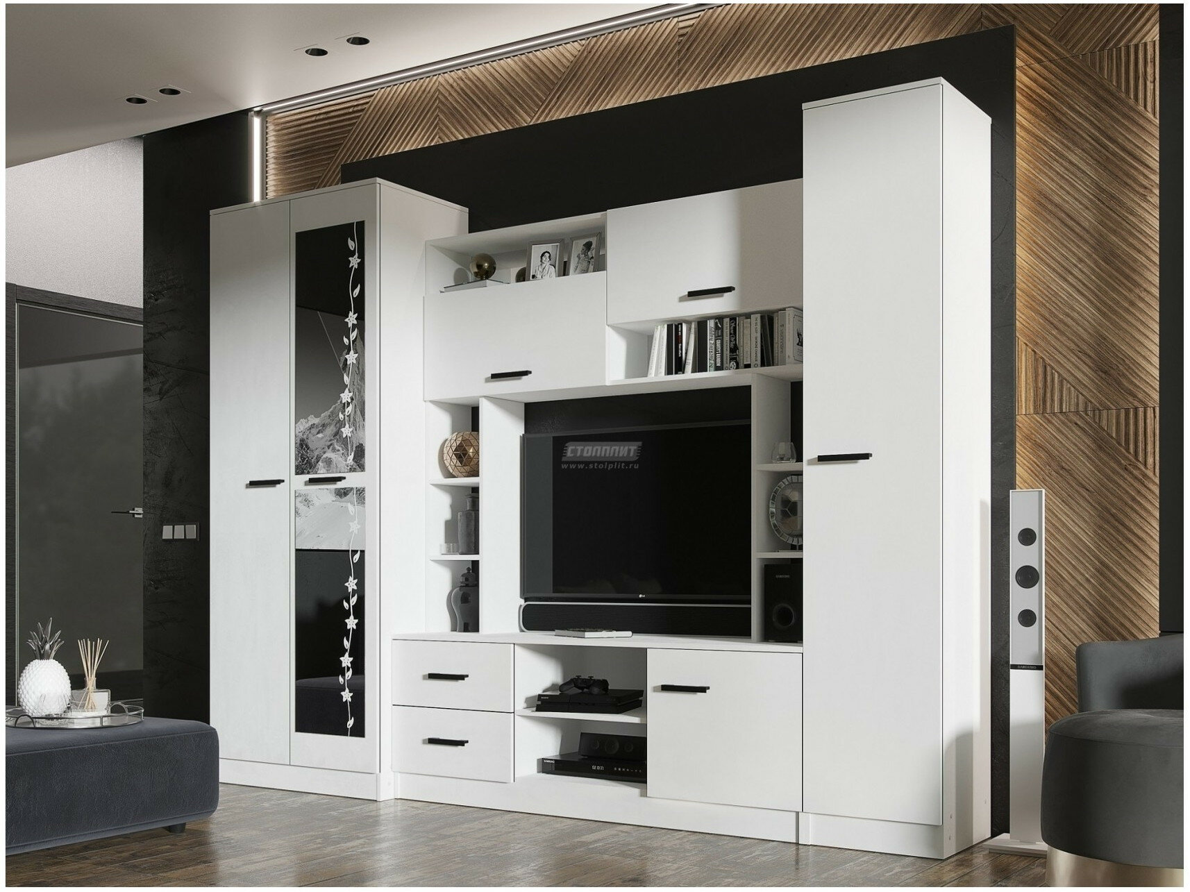 Гостиная-комплект, в современном стиле, выполненная из ЛДСП, (Белый)