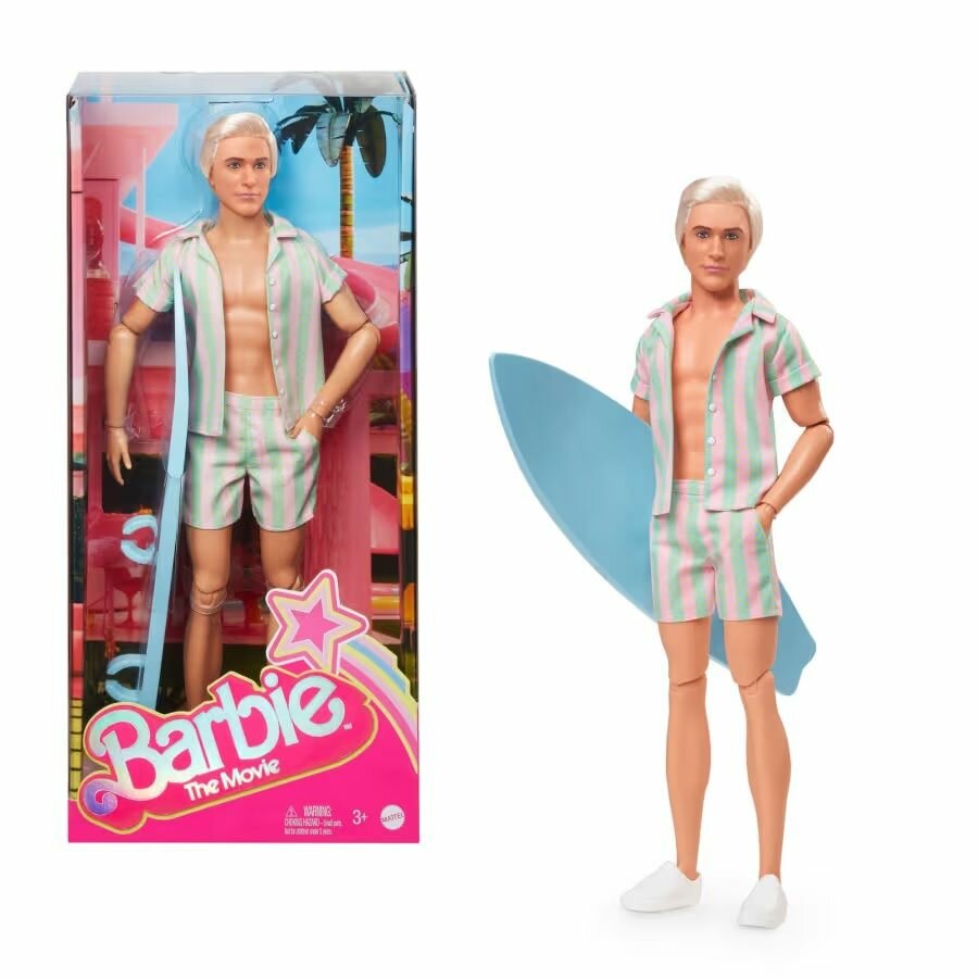 Кукла Barbie, Кукла Барби, The Movie "Кен", JBJ54, в пляжном комплекте в пастельную полоску