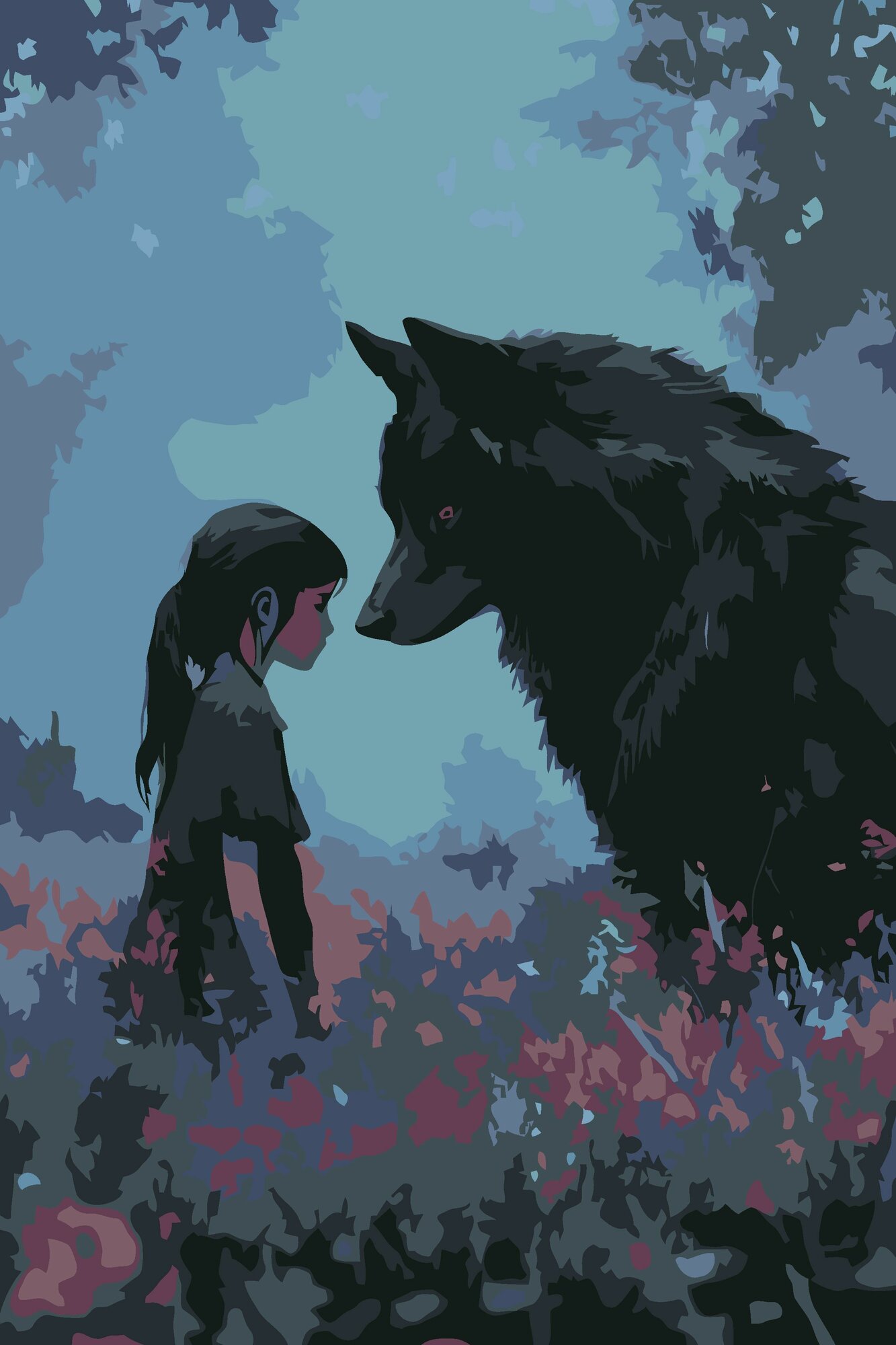 Детская картина по номерам E3379 "Девушка и Волк" 20x30