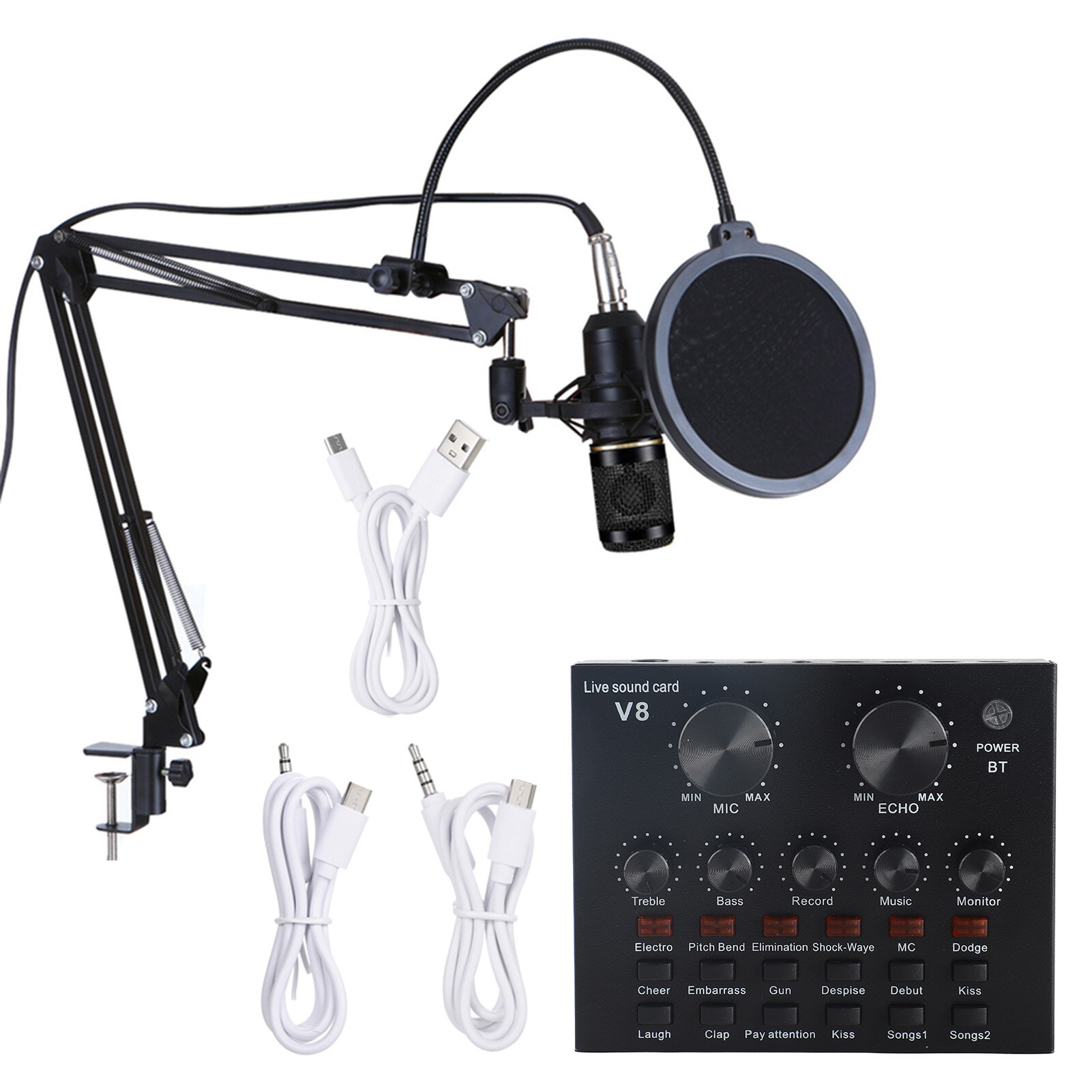 Многофункциональная звуковая карта Live Sound и комплект подвесного микрофона BM800 Комплект конденсаторных микрофонов для записи и трансляции Интеллектуальный микшер с регулируемой громкостью Звуковая карта для компьютера PC Live