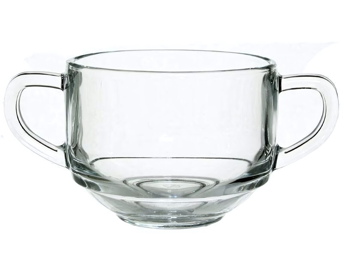 Кружка для супа Chef's 480мл, закалённое стекло, прозрачная, с двумя ручками