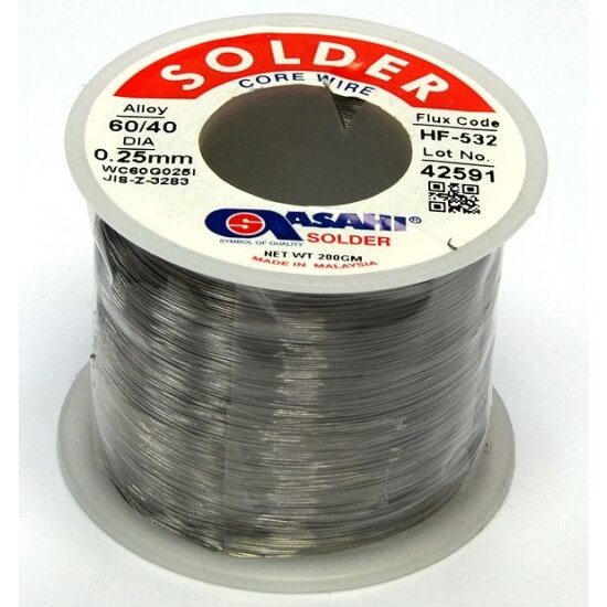 Припой с флюсом Asahi Припой WC60G025I, 0.25мм 0.2кг Sn60/Pb40 (HF532 флюс RMA)