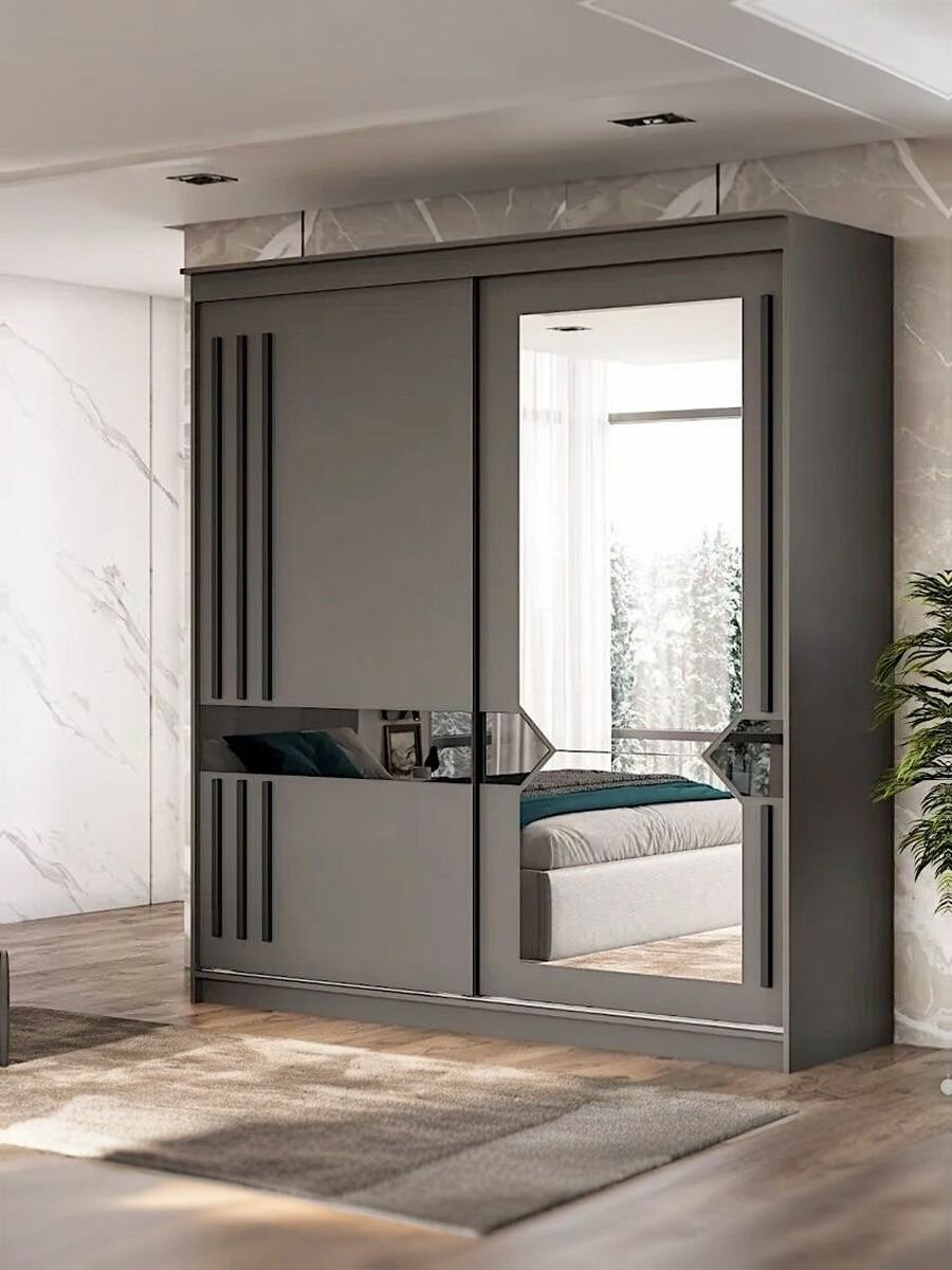 Шкаф-купе 2 метра, графит зеркалом Ш-250
