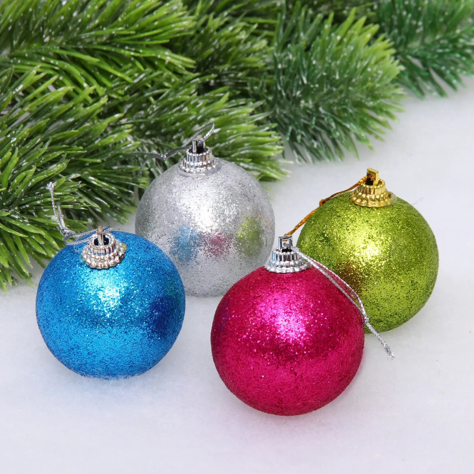 Новогодние шары 5 см (набор 4 шт) «Блестящее напыление», микс цветов, пластик, для елки и декорирования