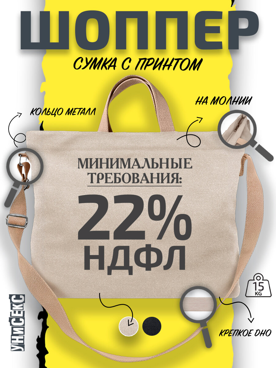 Сумка  шоппер y2k через плечо надпись НДФЛ 22