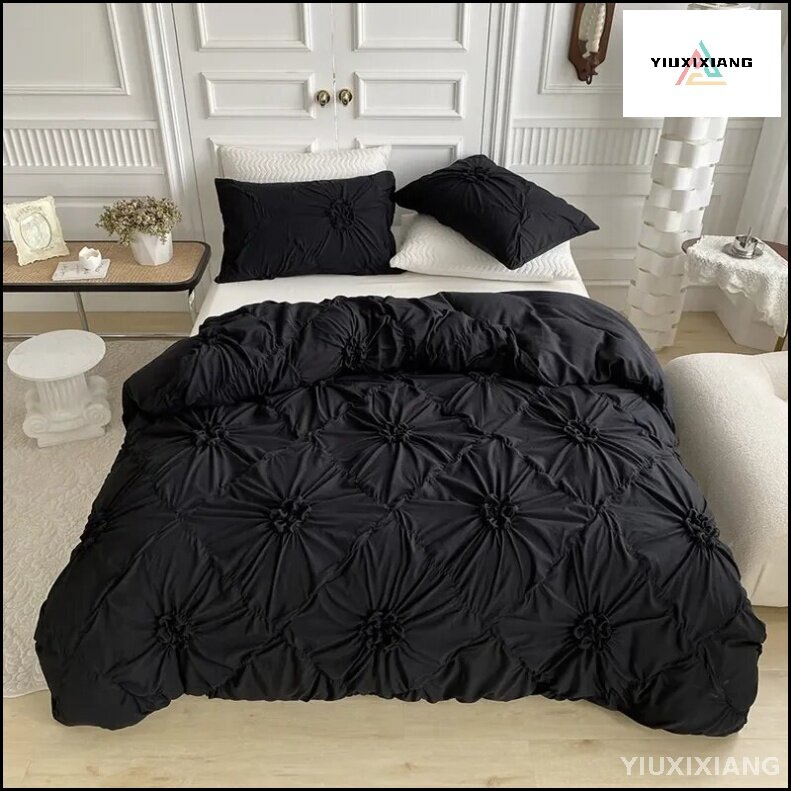 Эксклюзивный комплект белья King Size 3 шт из поликотона 200x230 см с 3D цветком на пуговицах, бежевый