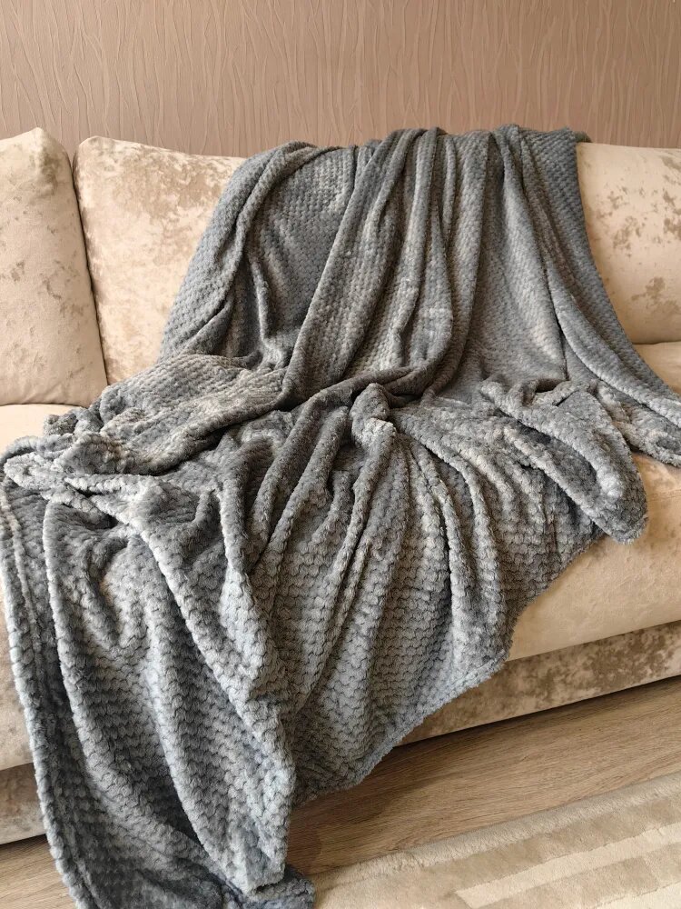 Плед 200х220 серый 2-спальный, плед на диван, кровать, покрывало, евро